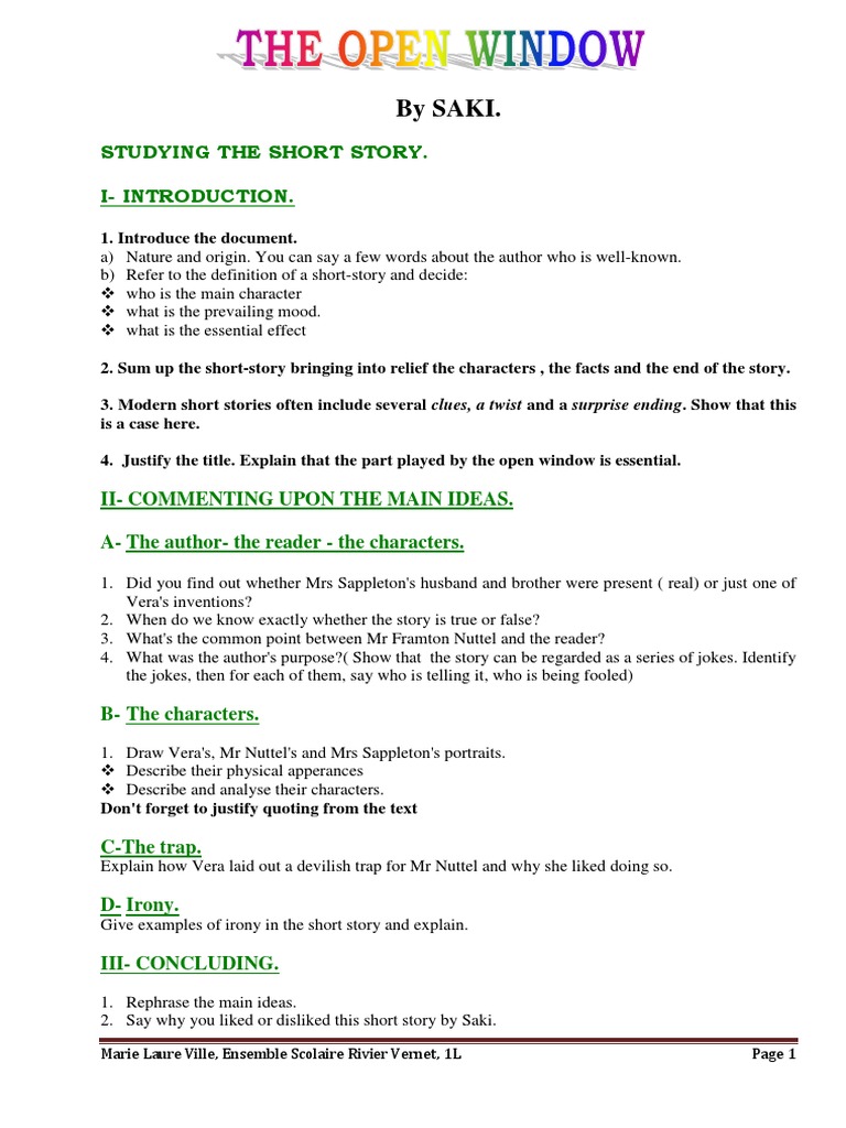 3 The Open Window Saki Questions Et Commentaires PDF | PDF | Saki | Irony