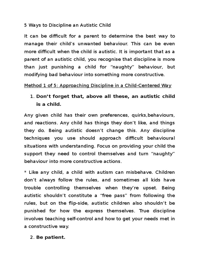 5 Ways To Discipline An Autistic Child Pdf Autism Perception