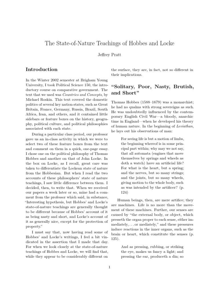 The State-of-Nature Teachings of Hobbes and Locke | PDF | John Locke ...