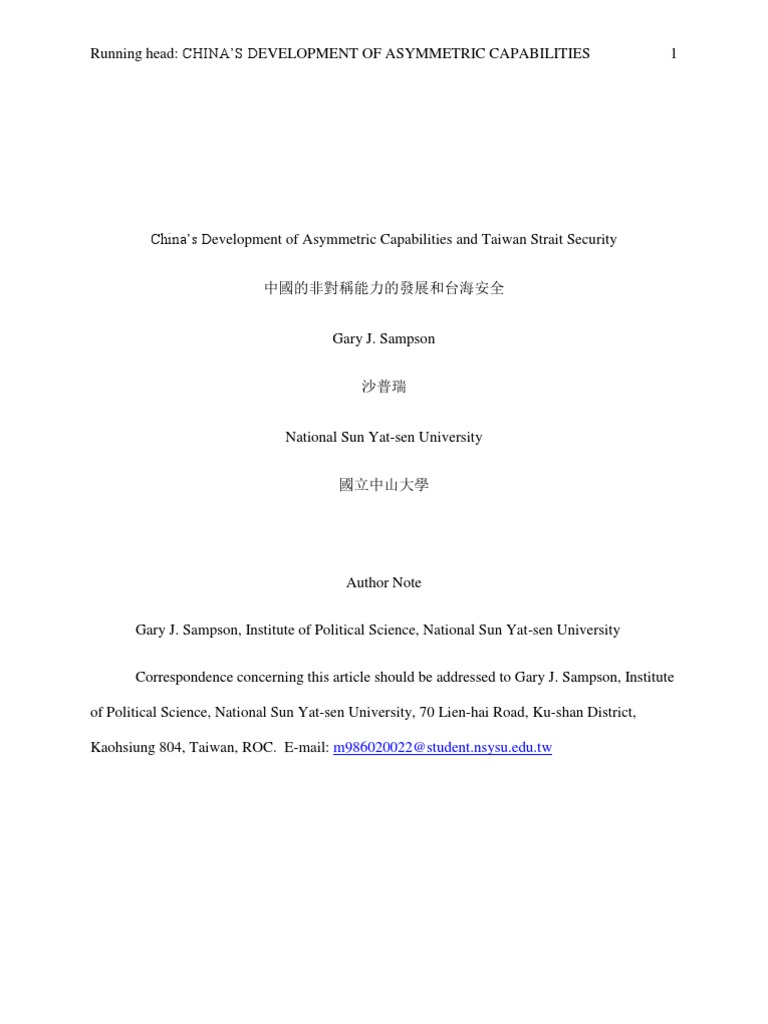 China's Asymmetric Weapons and Taiwan Security | PDF | Warfare ...
