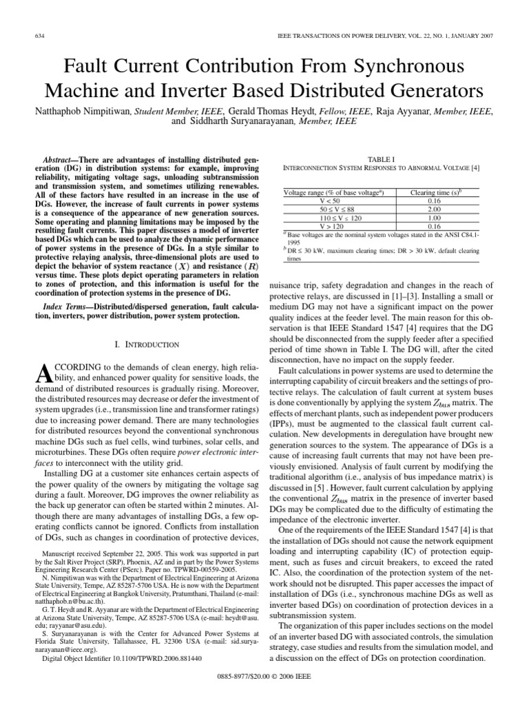 Fault Current Contribution From Synchronous Machine And Inverter Based Dg Pdf Power Inverter