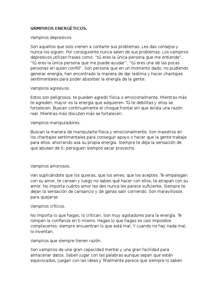 Tipos De Vampiros Energéticos Pdf Amor Sicología