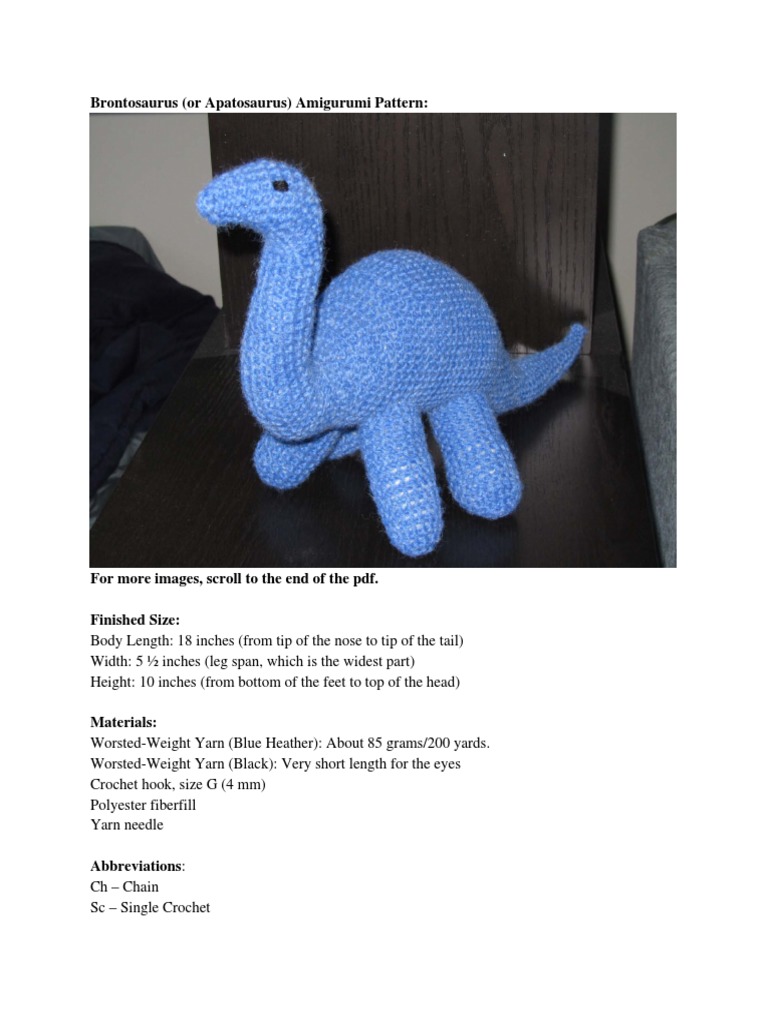 Brontosaurus Amigurumi Pattern | PDF | Amigurumi | Crochet