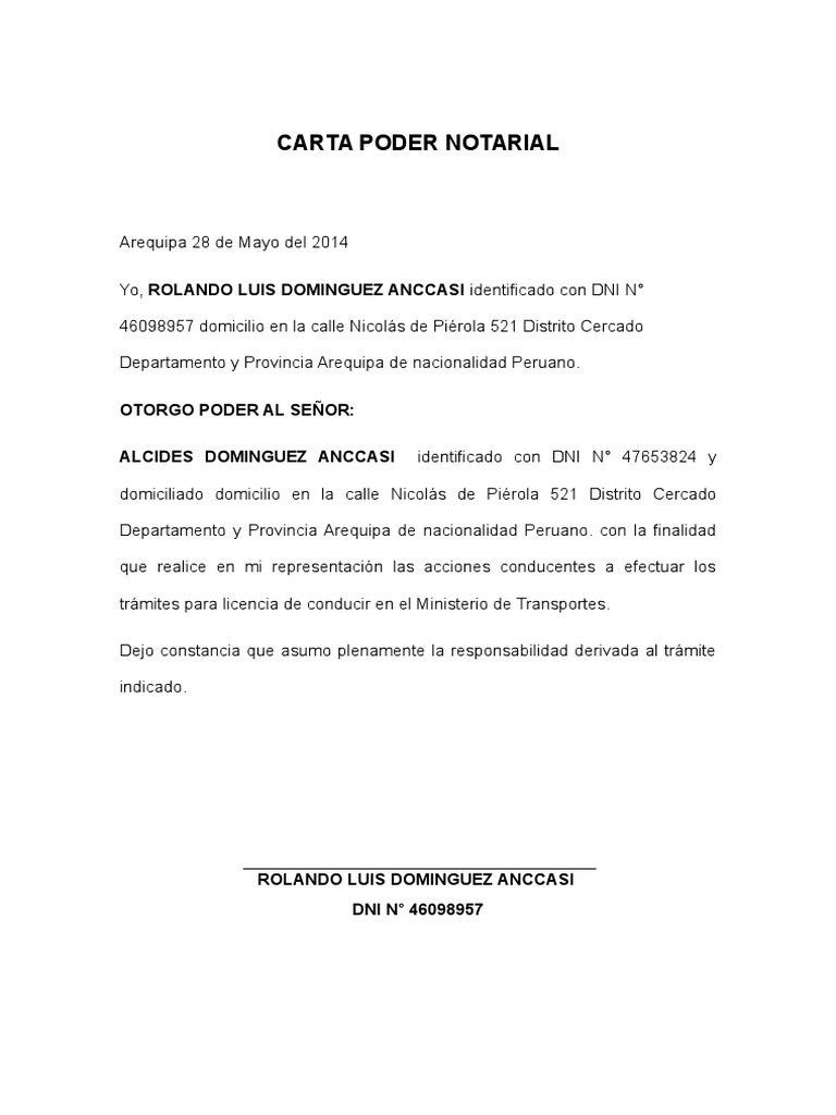 Carta Poder Notarial | PDF | Derecho