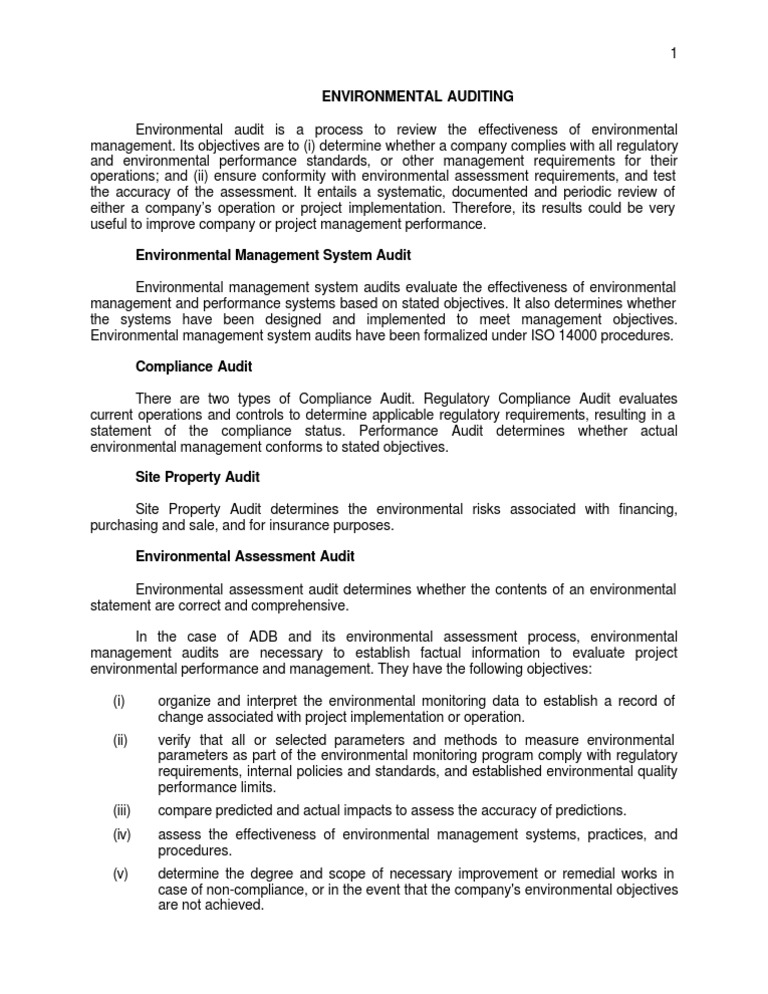 Environmental Auditing Overview and Types | PDF | Regulatory Compliance ...