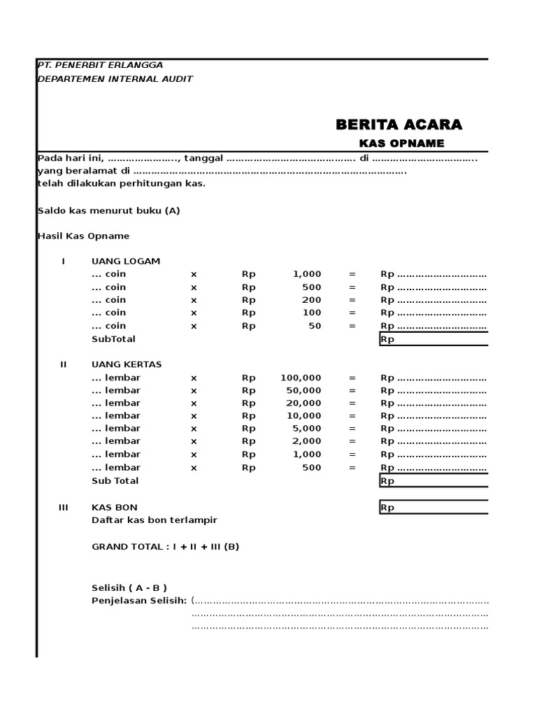 Format Contoh Berita Acara Cash Opname Trend Masa Kini Dalam Pembuatan ...