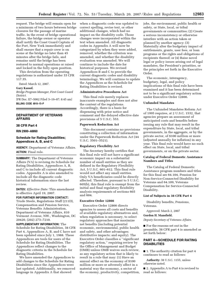 Rule: Disabilities Rating Schedule: Current Diagnostic Codes | PDF ...