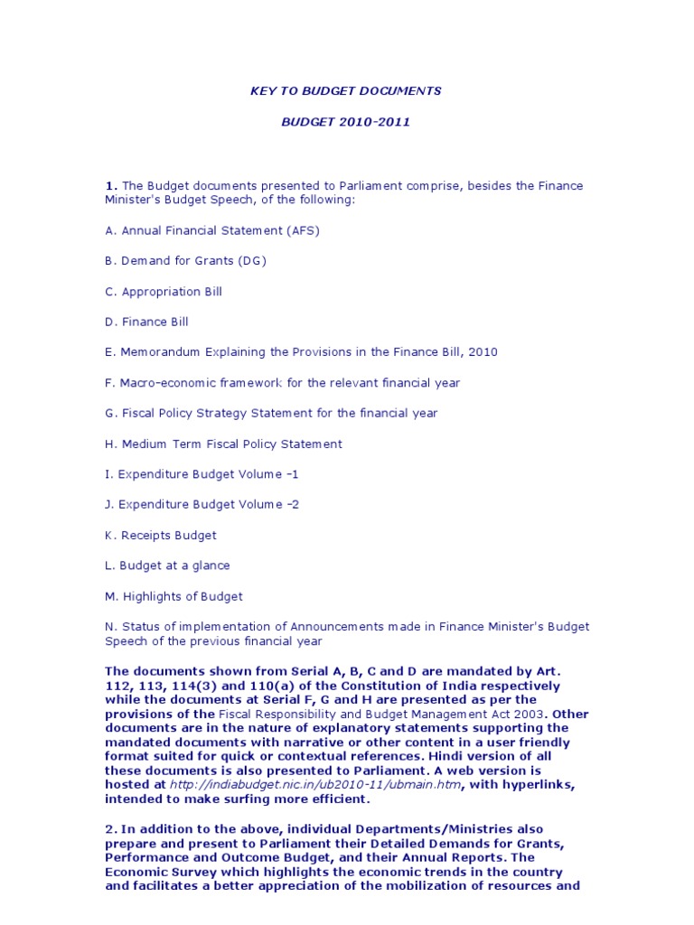 Key To Budget Documents | PDF | Government Budget Balance | Fiscal Policy