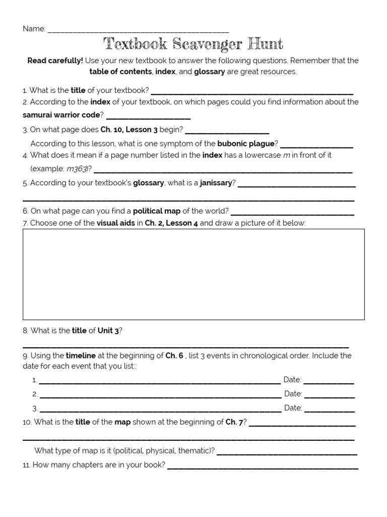 Textbook Scavenger Hunt | PDF
