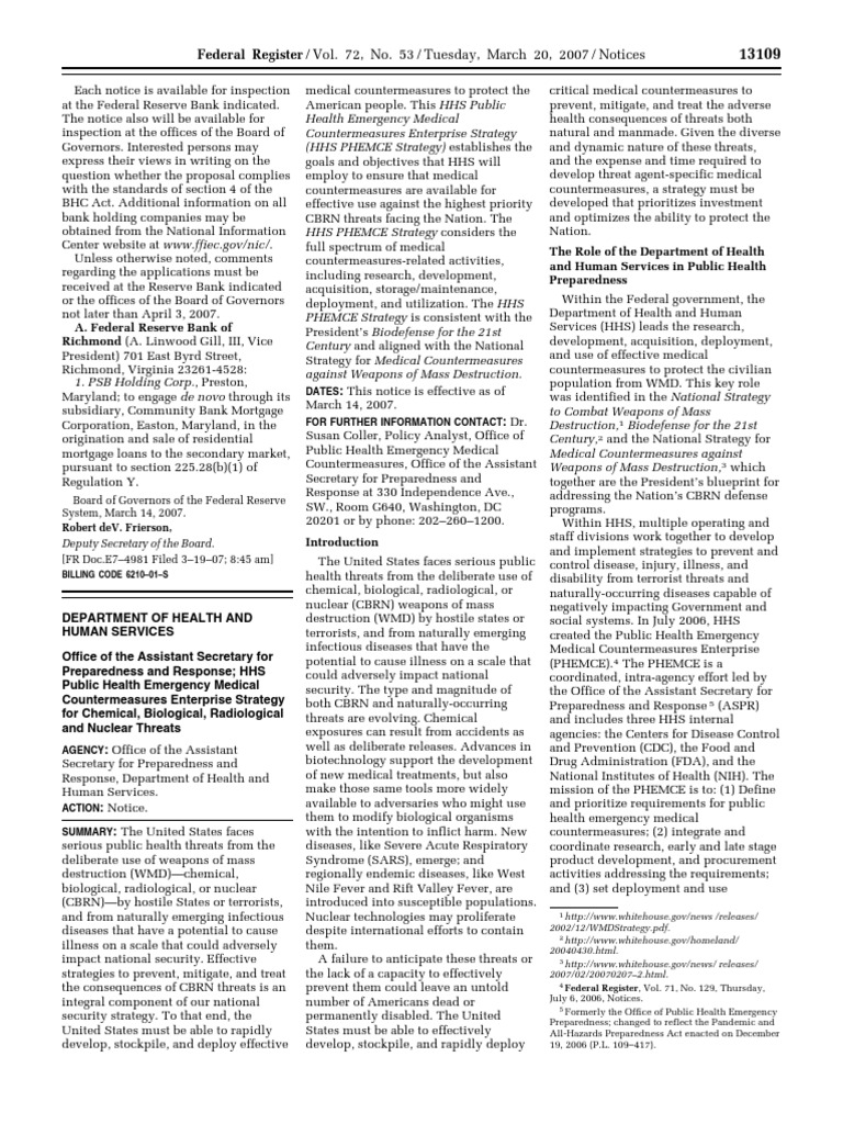 Federal Register / Vol. 72, No. 53 / Tuesday, March 20, 2007 / Notices ...