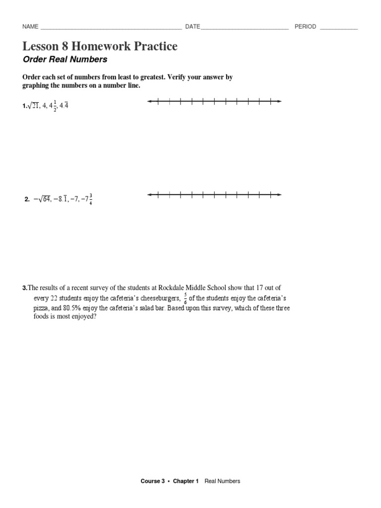 Homework Practice Ordering Real Numbers | PDF | Teaching | Pedagogy
