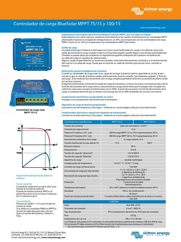Datasheet Blue Solar Charge Controller MPPT 75 15 & MPPT 100 15 ES ...