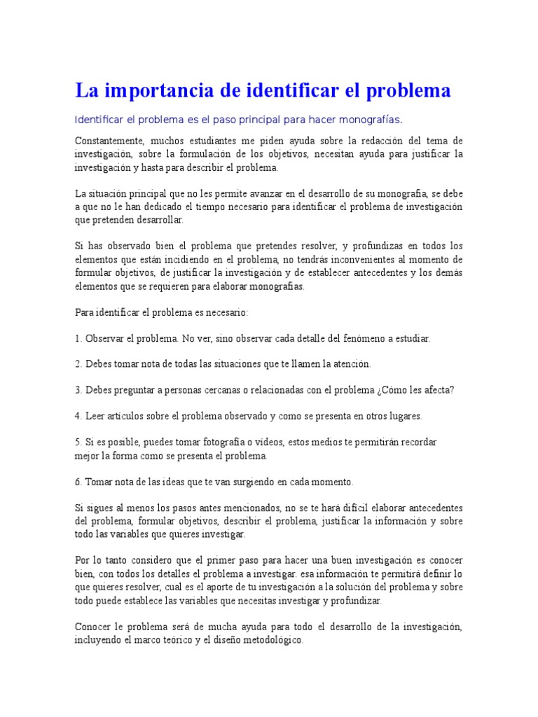 La Importancia de Identificar El Problema | PDF | Teoría de la ...