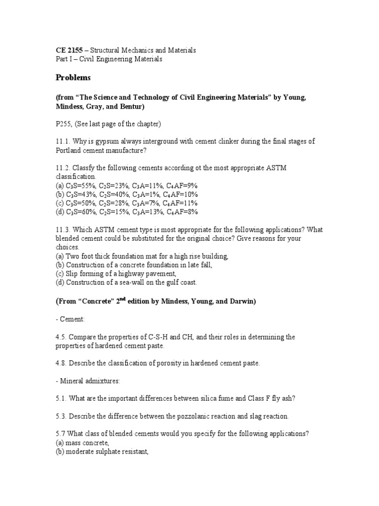 Civil Engineering Materials Homework Guide | PDF | Concrete | Strength ...