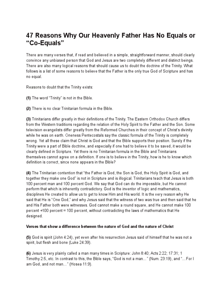 47 Reasons Why Our Heavenly Father Has No Equals or | PDF | Trinity ...