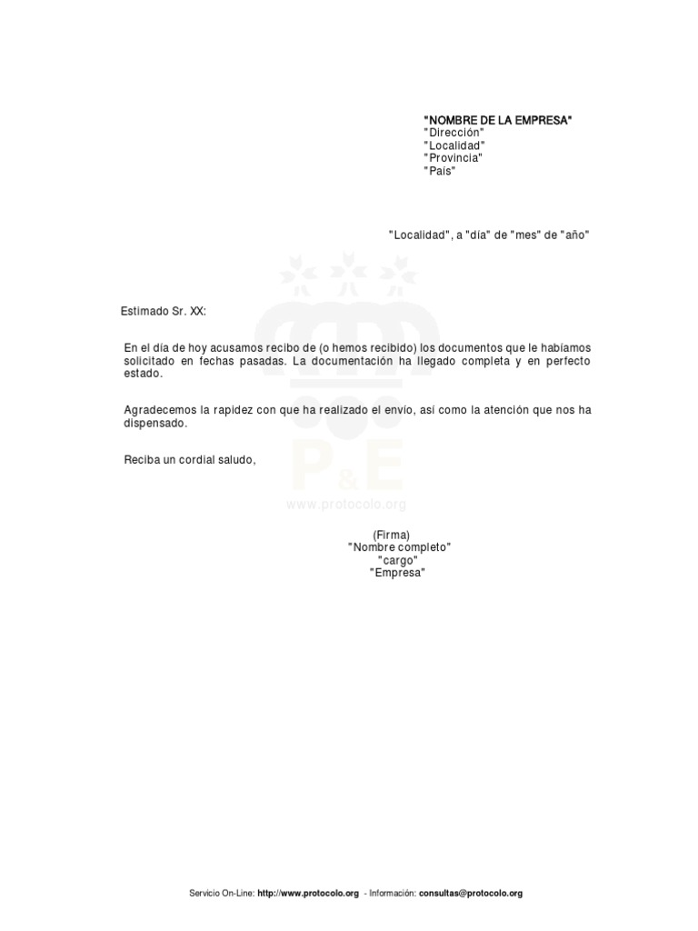 Carta de Acuse de Recibo | PDF