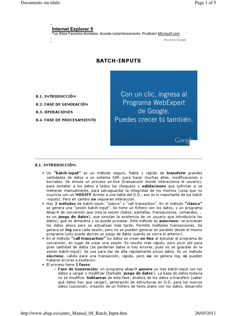 Ejemplos de Batch Input en ABAP | PDF | Tabla (base de datos) | Programa de computadora