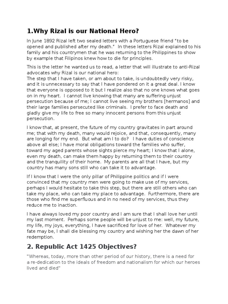 Why is Rizal our National Hero?