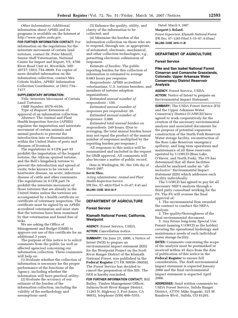 Notice: Environmental Statements Notice of Intent.: Pike and San Isabel ...