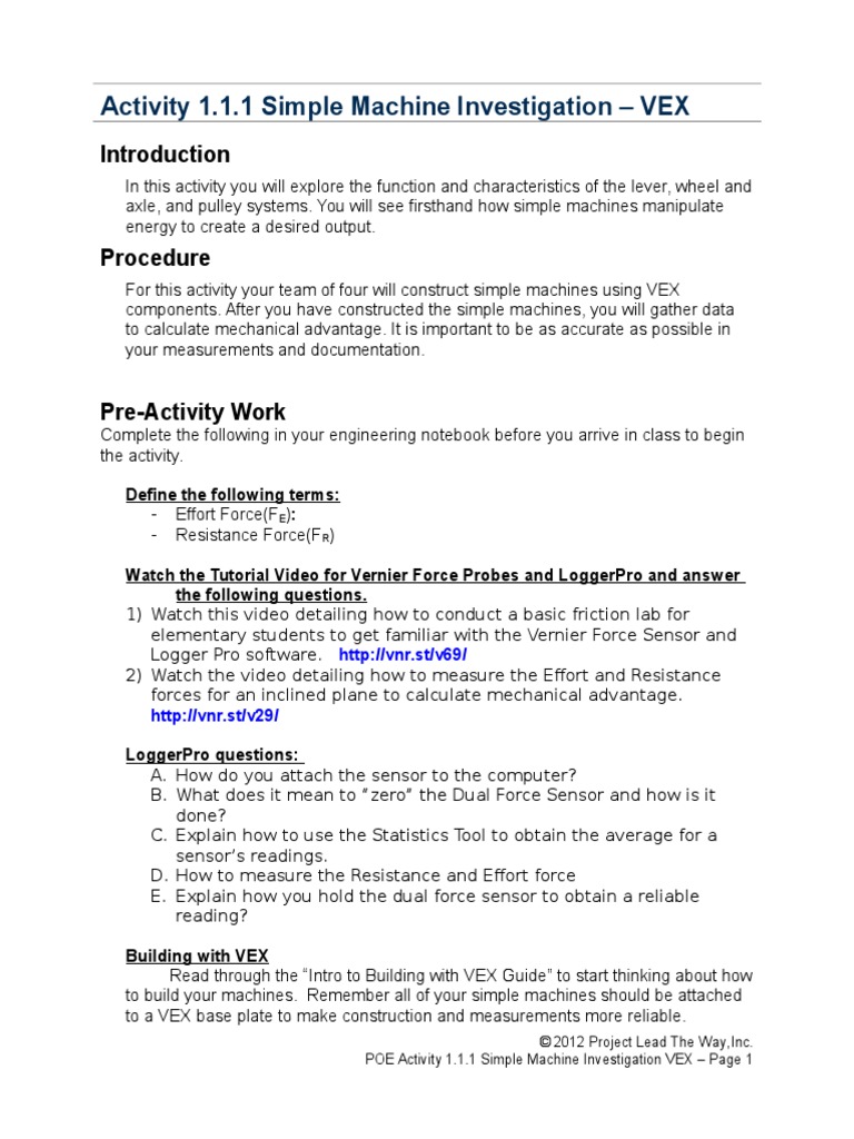1.1.1.a.vex Simplemachineinvestigation Vez | PDF | Machines | Lever