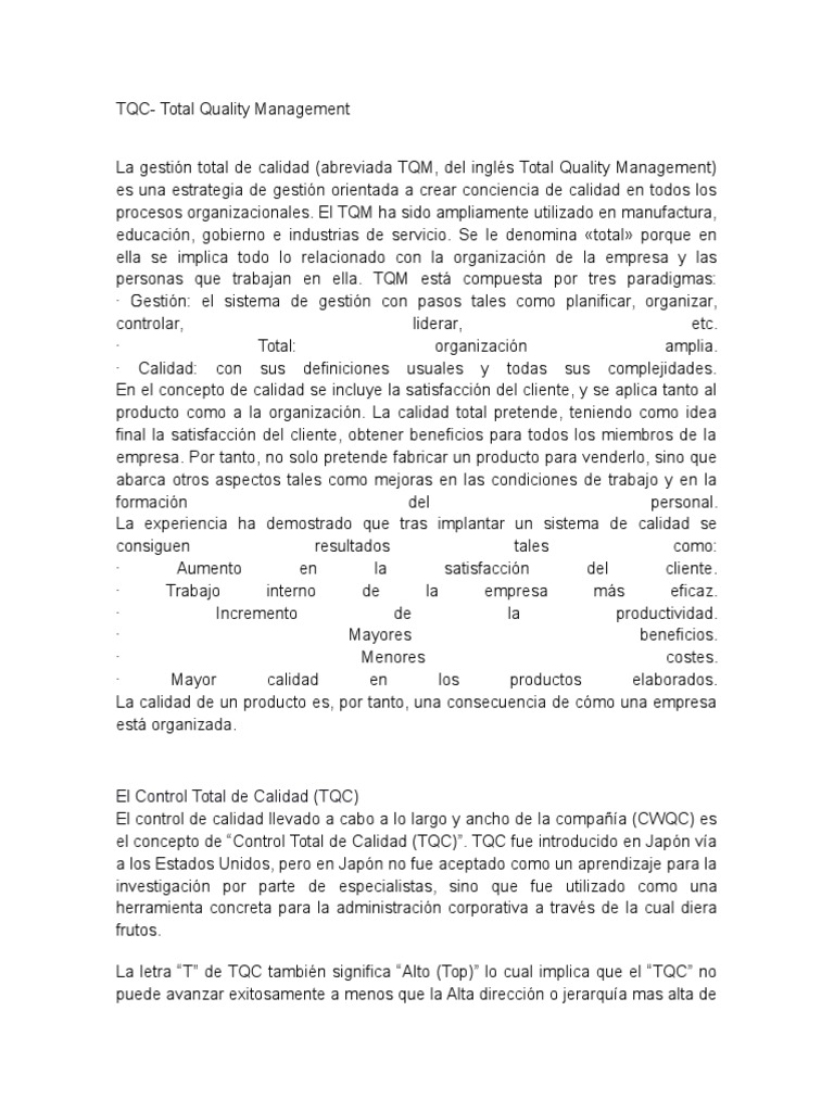 TQC | PDF | Calidad (comercial) | Cognición