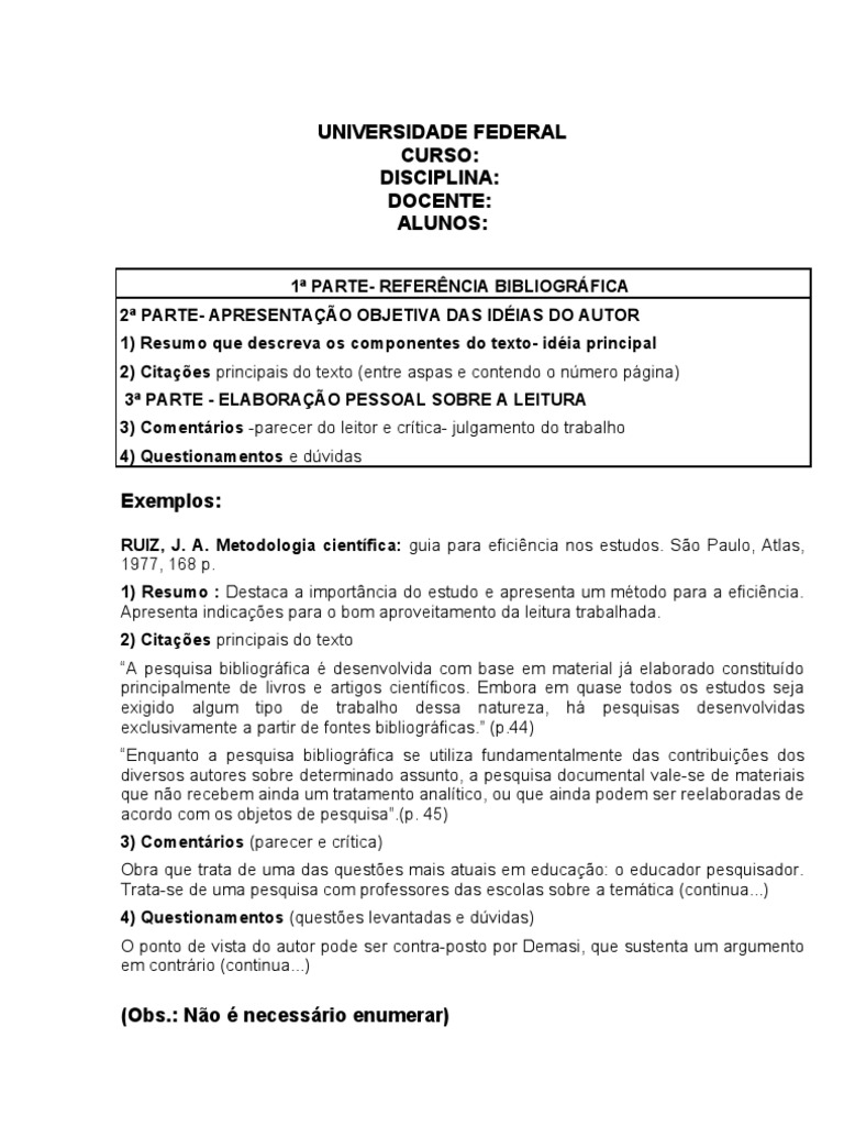 MODELO DE FICHAMENTO