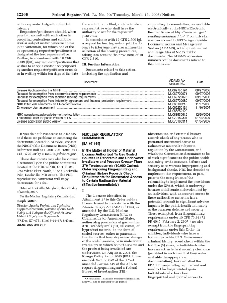 Federal Register / Vol. 72, No. 50 / Thursday, March 15, 2007 / Notices ...