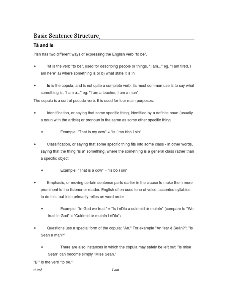 Irish Sentence Structure Basics | PDF | Semantics | Language Mechanics