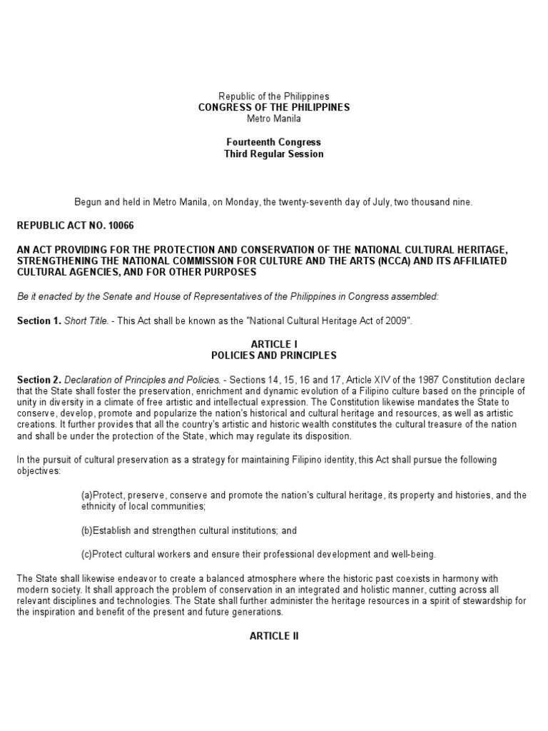 Ra 10066 | PDF | Cultural Heritage | Archaeology