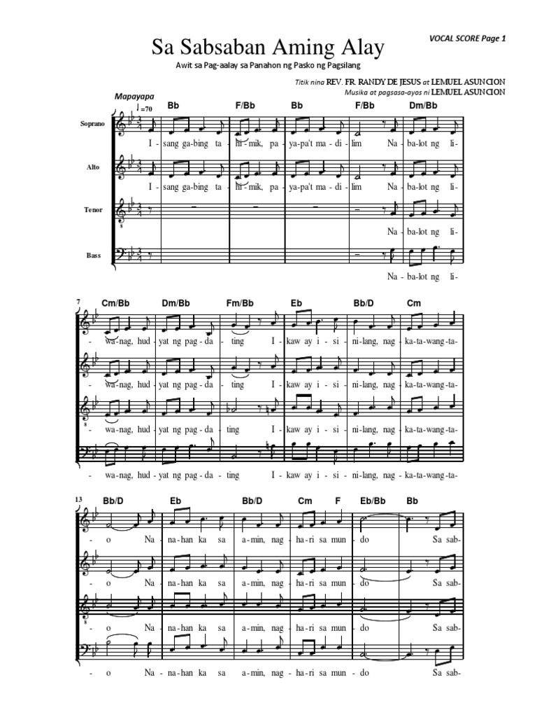 Sa Sabsaban Aming Alay (Full Vocal Score) | PDF