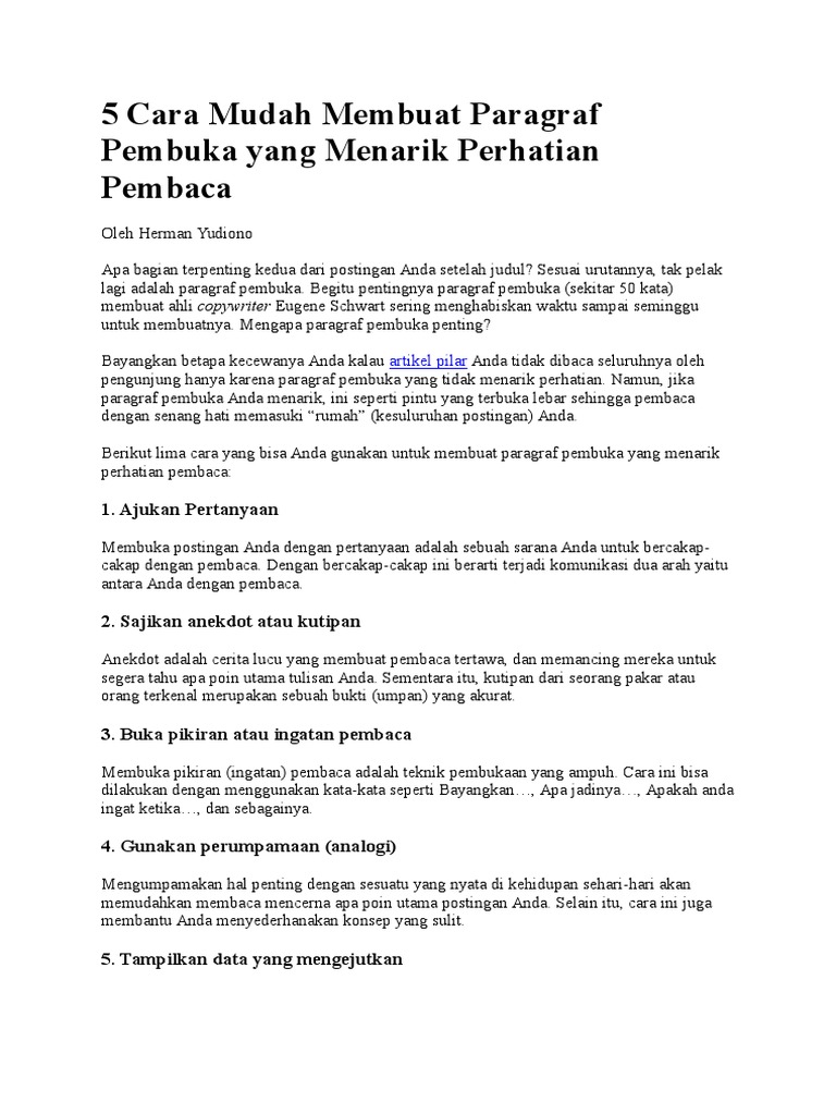 5 Cara Mudah Membuat Paragraf Pembuka Yang Menarik Perhatian Pembaca ...