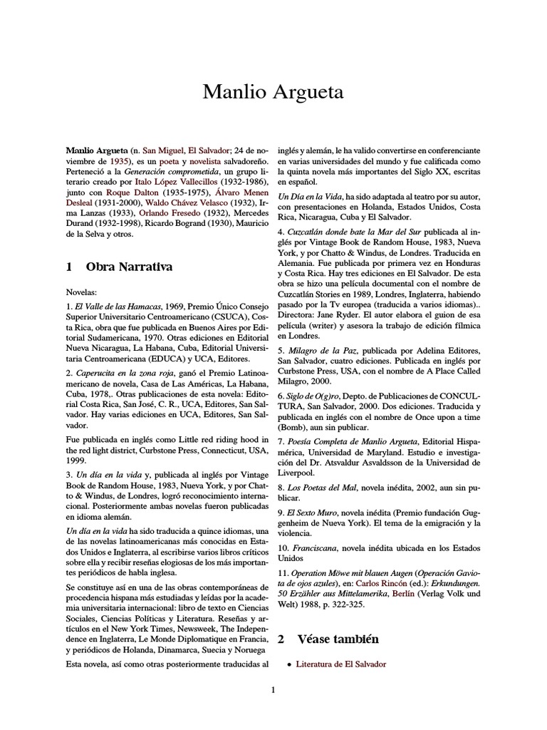 Manlio Argueta Biografía | PDF | El Salvador | Literatura en español