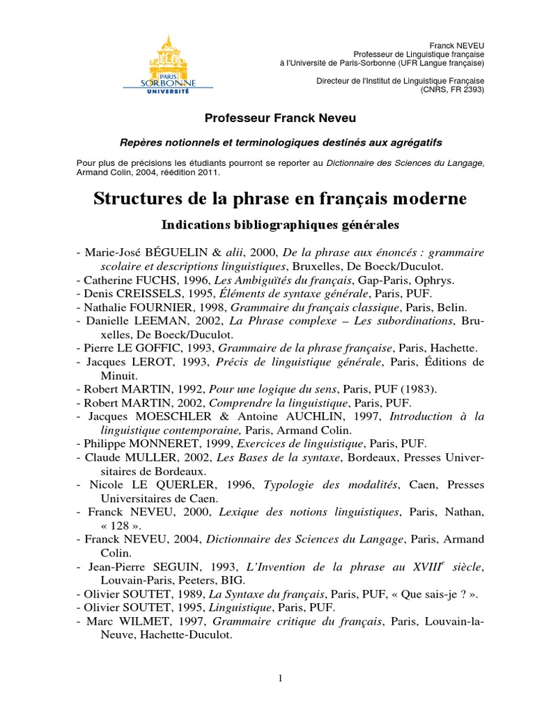 Structures de La Phrase en Francais Moderne | PDF | Phrase | Linguistique