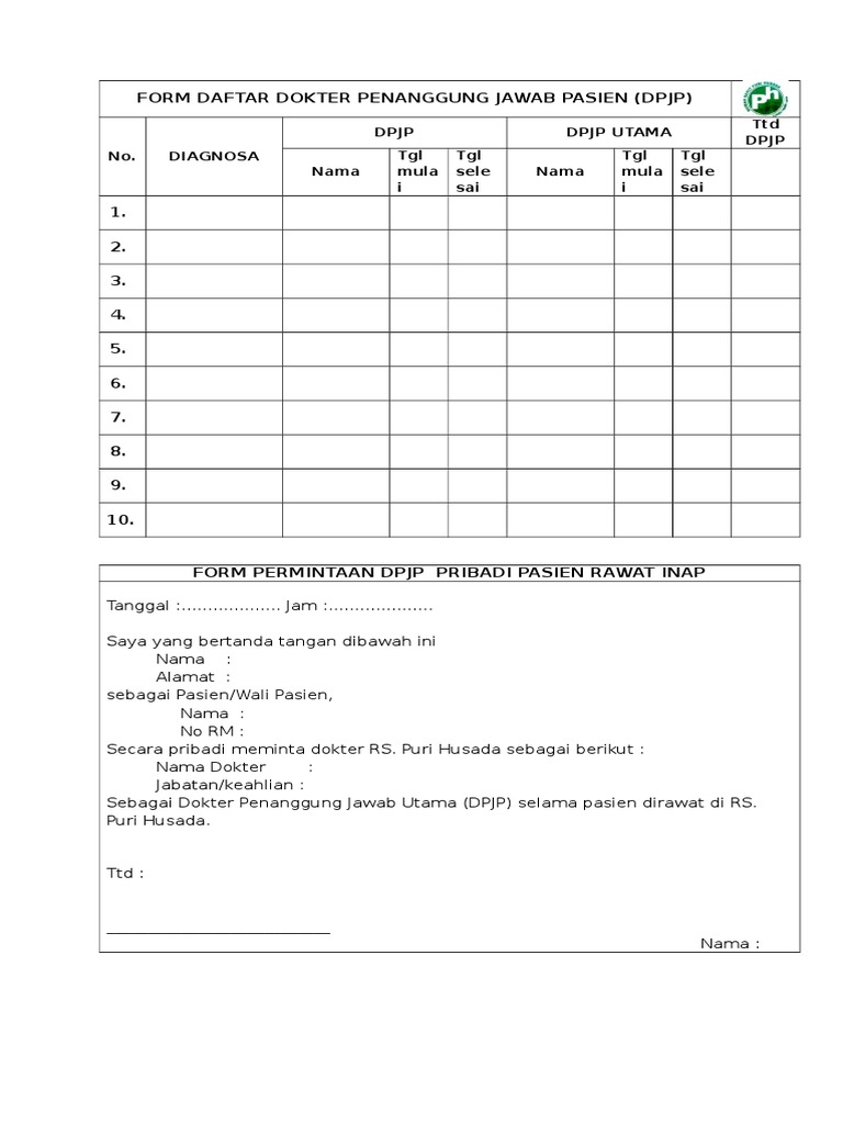 Form Daftar DPJP | PDF