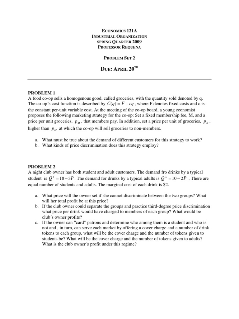 Problem Set 2 | PDF | Prices | Demand