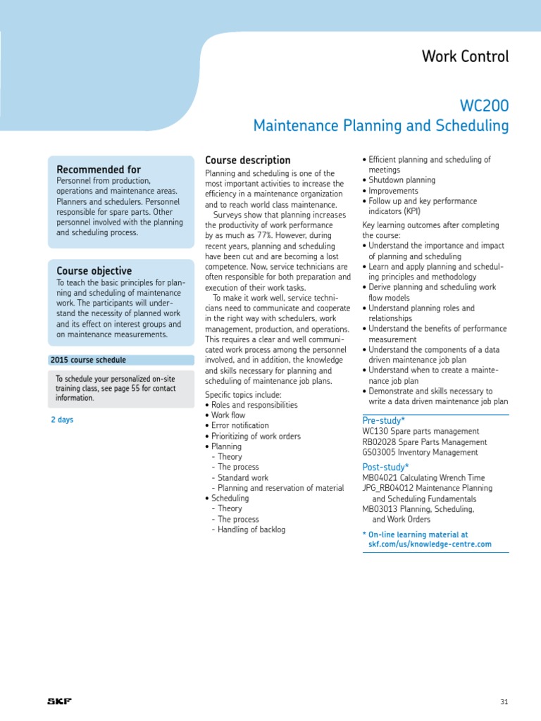Maintenance Planning Scheduling | PDF | Scheduling (Computing) | Employment