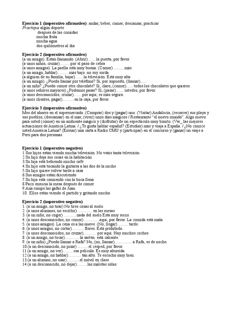 Imperativo (Afirmativo, Negativo) | PDF | Juegos y actividades | Cocina ...