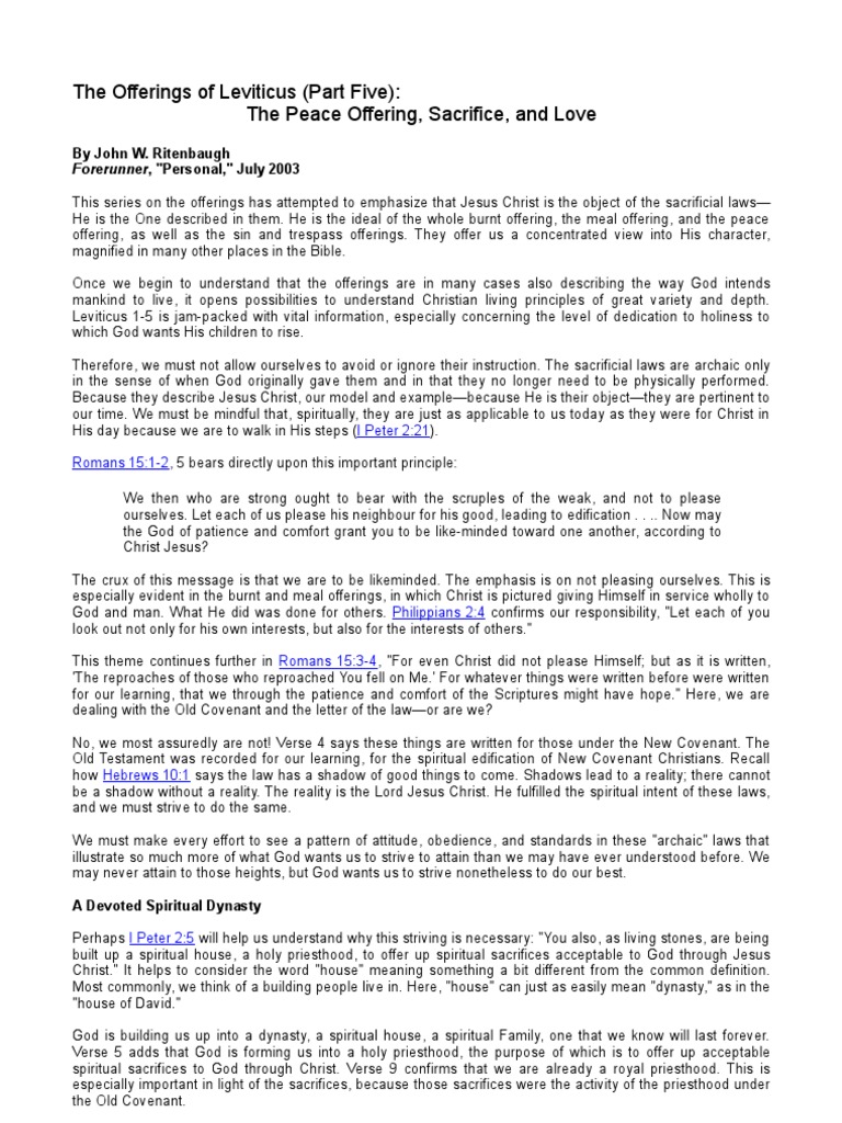 The Offerings of Leviticus Part 05 The Peace Offering, Sacrifice and ...