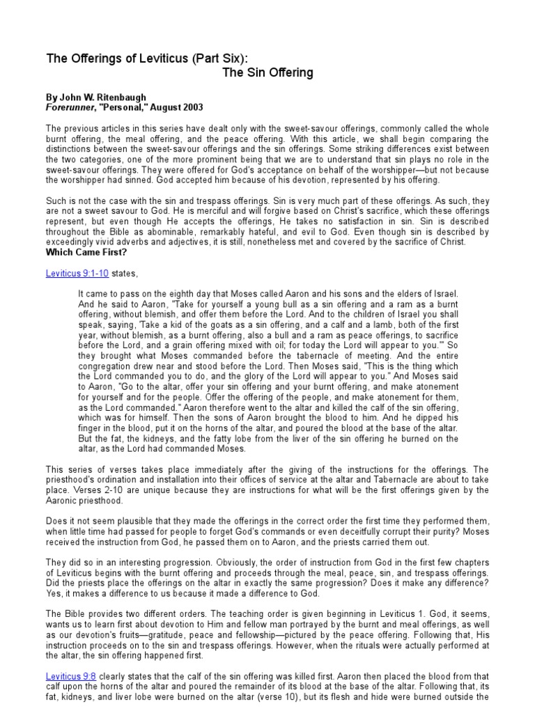 The Offerings of Leviticus Part 06 The Sin Offering | PDF | Sacrifice ...