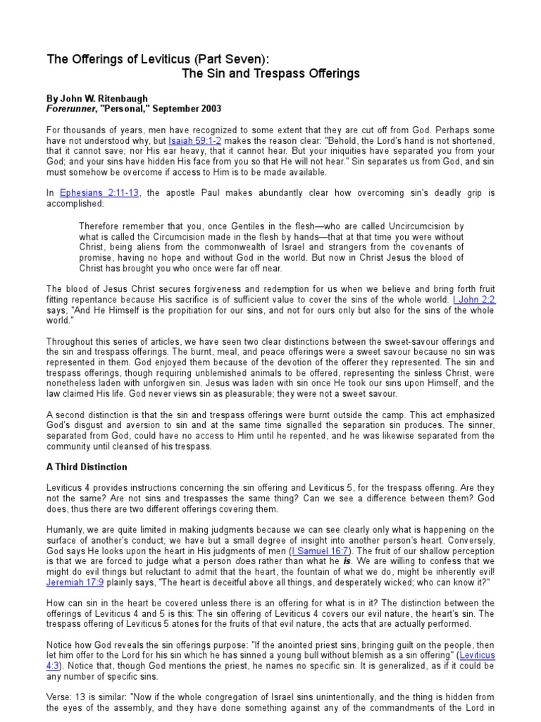 The Offerings of Leviticus Part 07 The Sin and Trespass Offering | PDF ...
