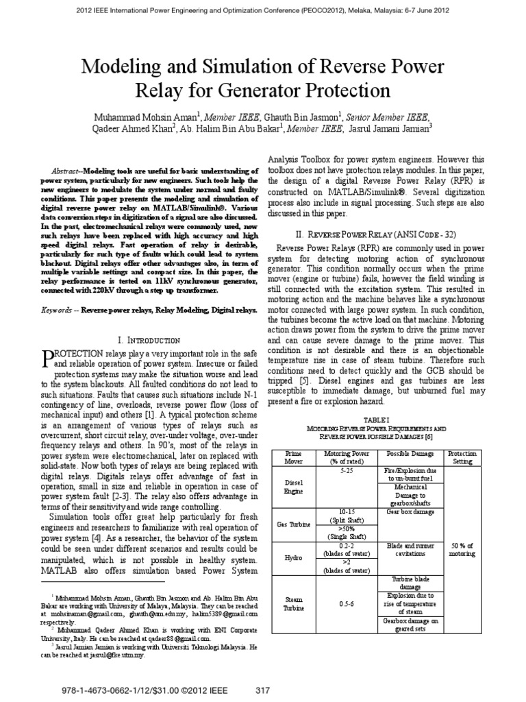Modeling and Simulation of Reverse Power | PDF | Electric Power System ...