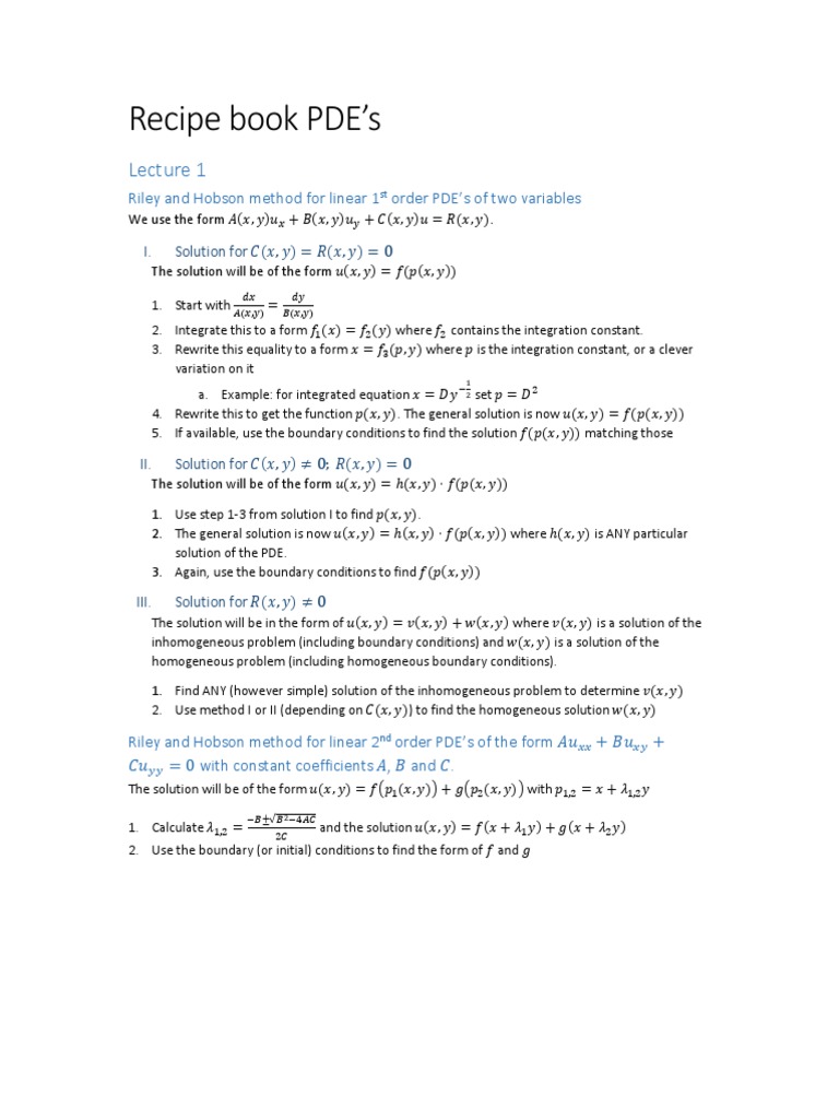 Recipe Book PDE's: Lecture 1 | PDF