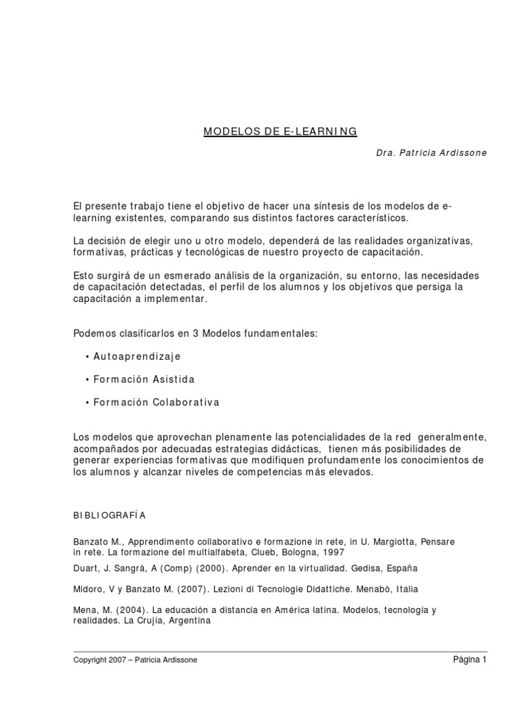 Modelos de E-Learning | PDF | Aprendizaje | Modificación de comportamiento