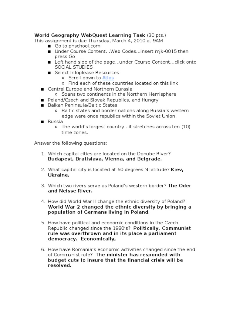 World Geography WebQuest Learning Task (30 PTS.) | PDF | Baltic States ...
