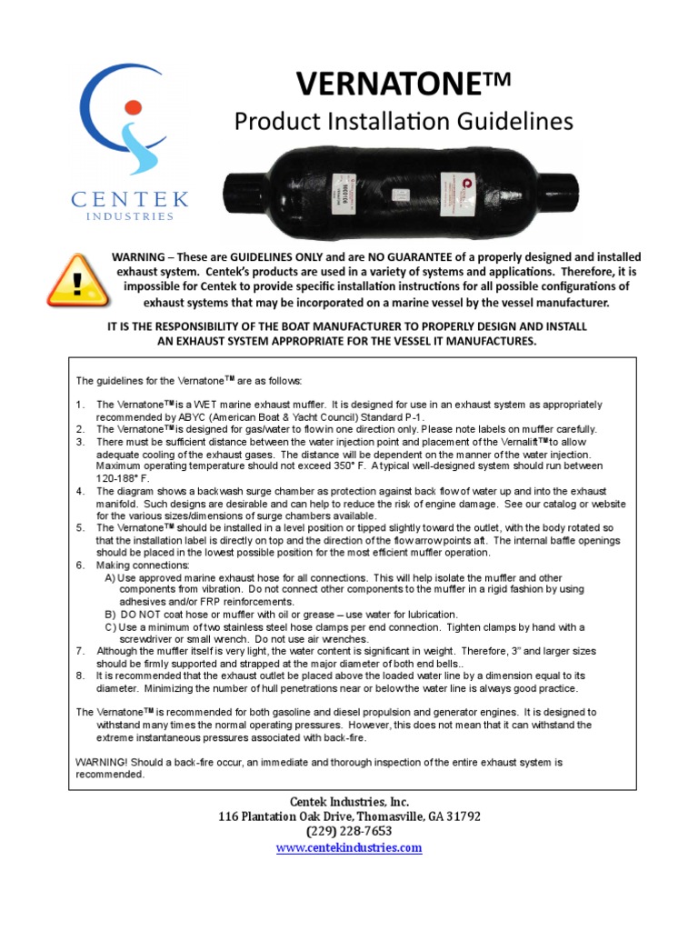 Vernatone Install Guidelines Jan09 PDF | PDF | Exhaust Gas | Water