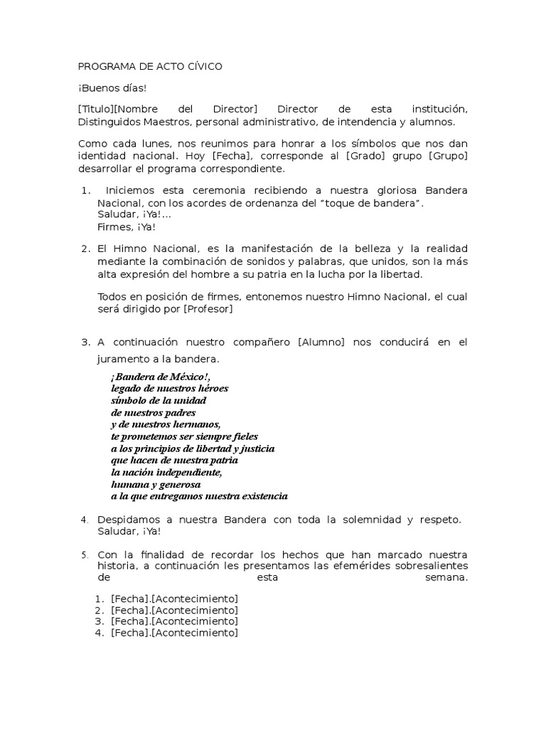 Programa de Acto Cívico | Mujer | México