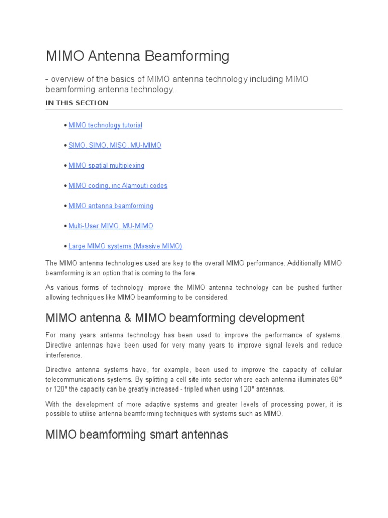 MIMO Antenna Beamforming | PDF | Mimo | Broadcast Engineering