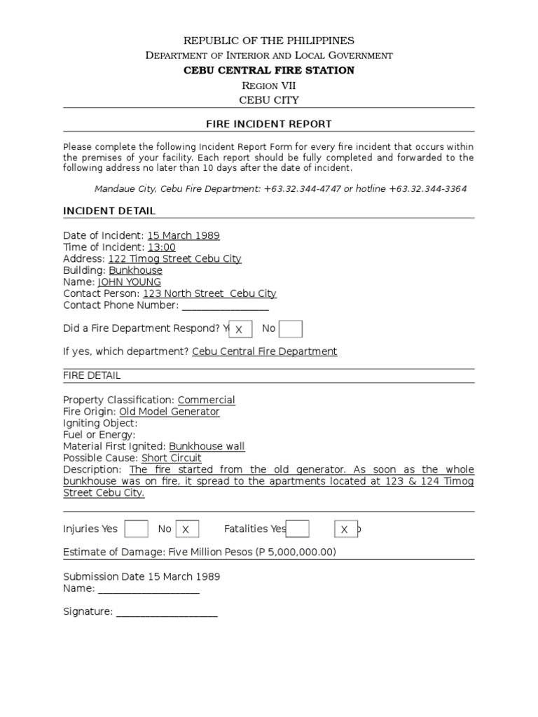 Fire Incident Report Template
