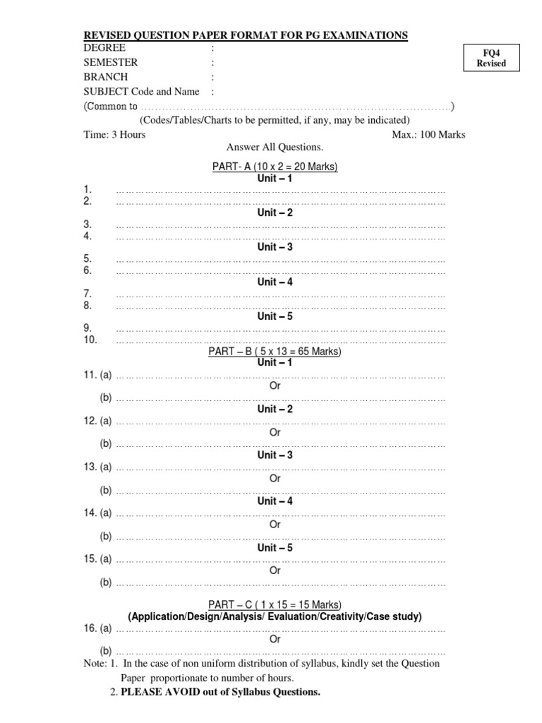 PG Question Paper Format | PDF