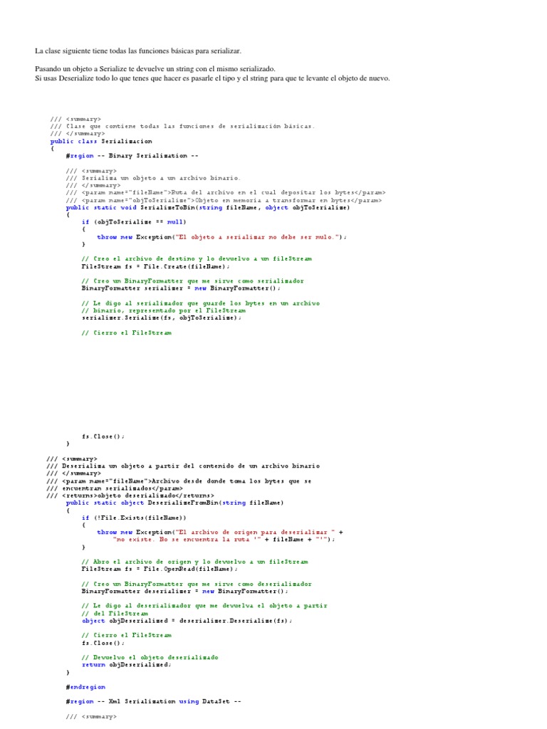 Funciones Básicas para Serializar en C# | PDF | Datos | Arquitectura de ...